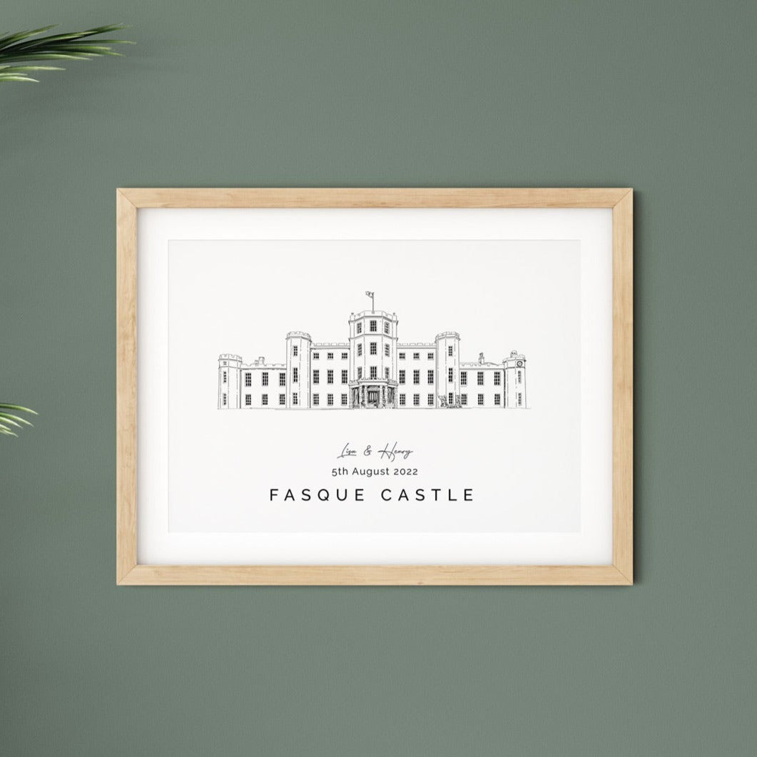 Fasque Castle, Personalised Wedding Venue Illustration Print.