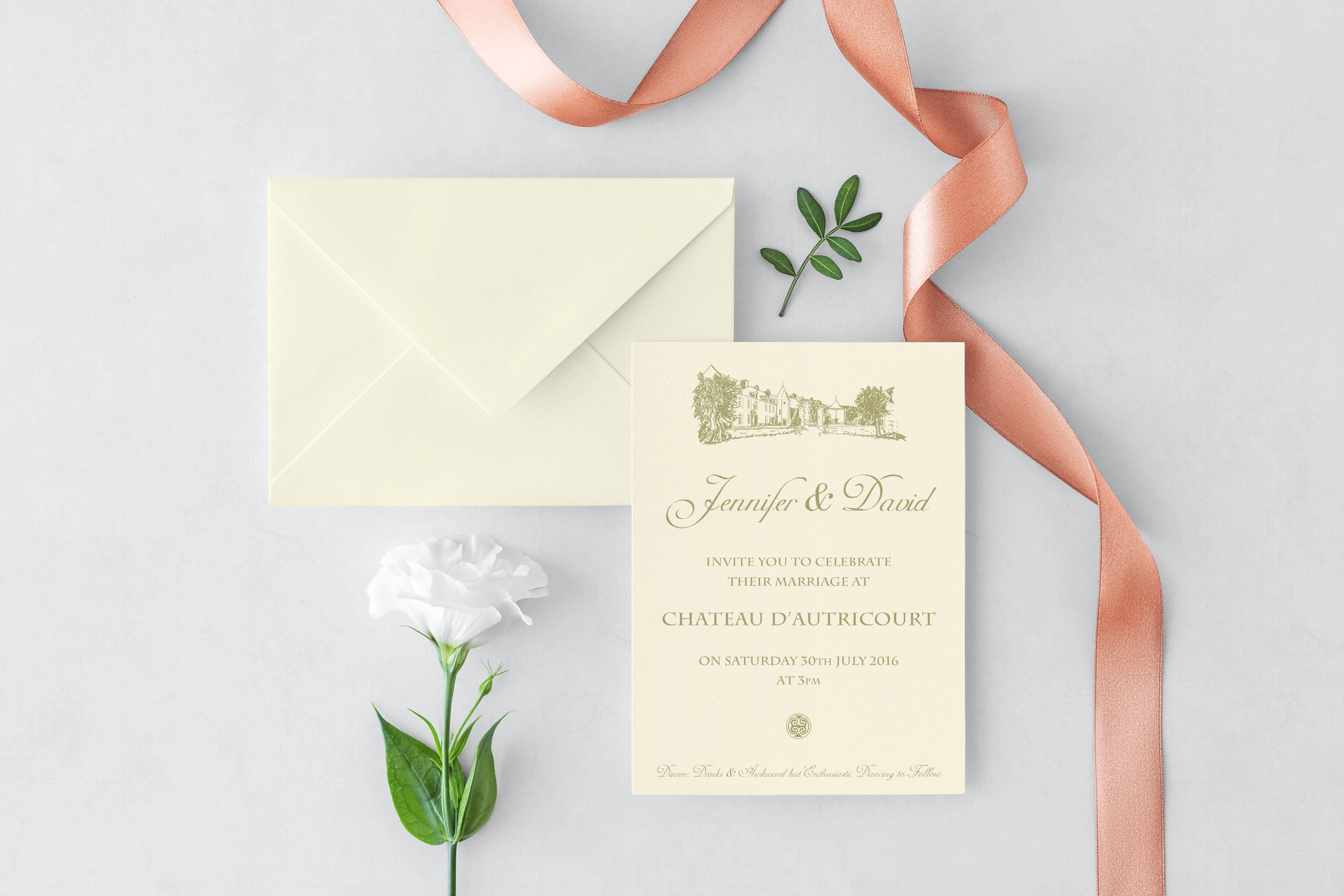 French Chateau Wedding Invitation, HD Digital Print