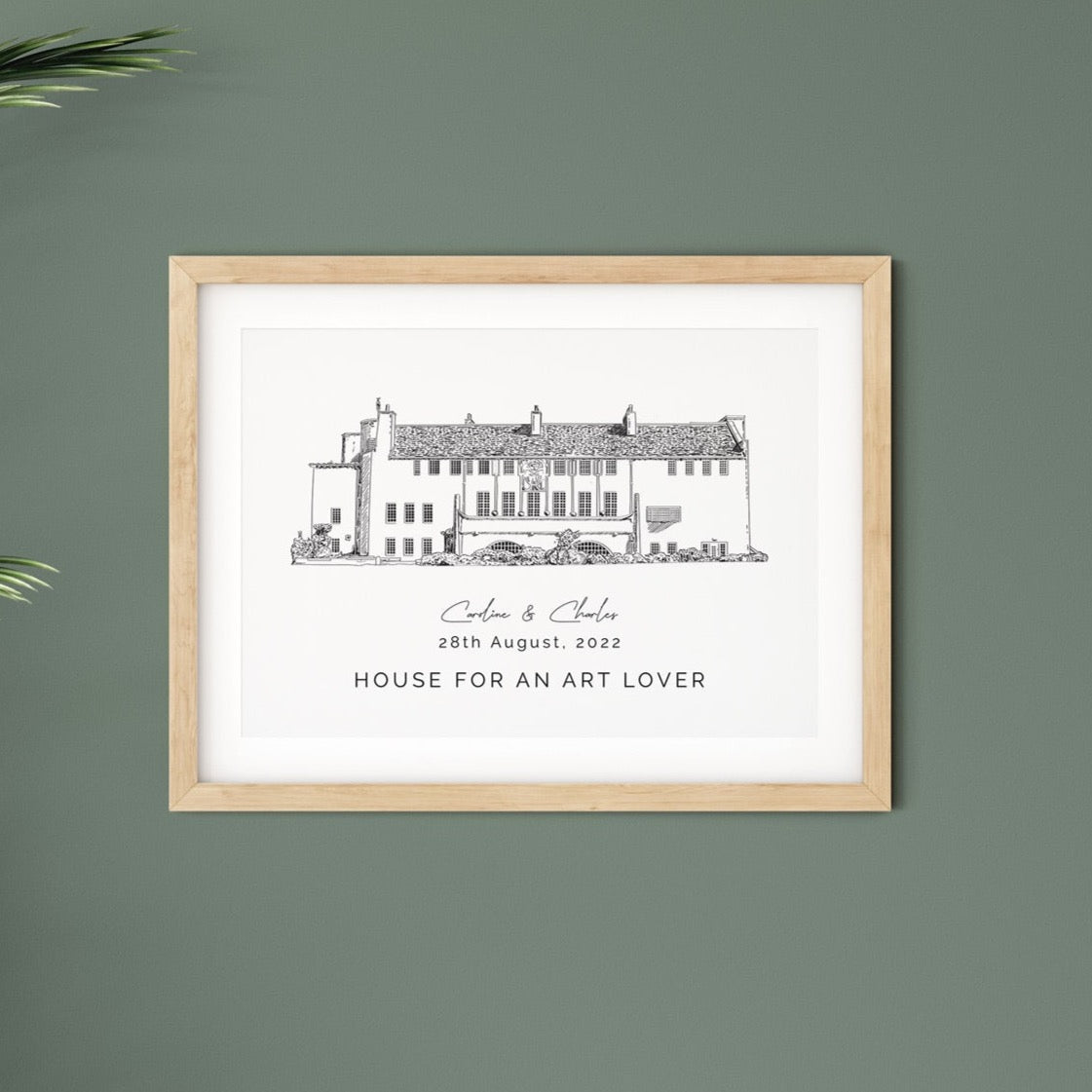 House For an Art Lover, Personalised Wedding Venue Illustration Print.