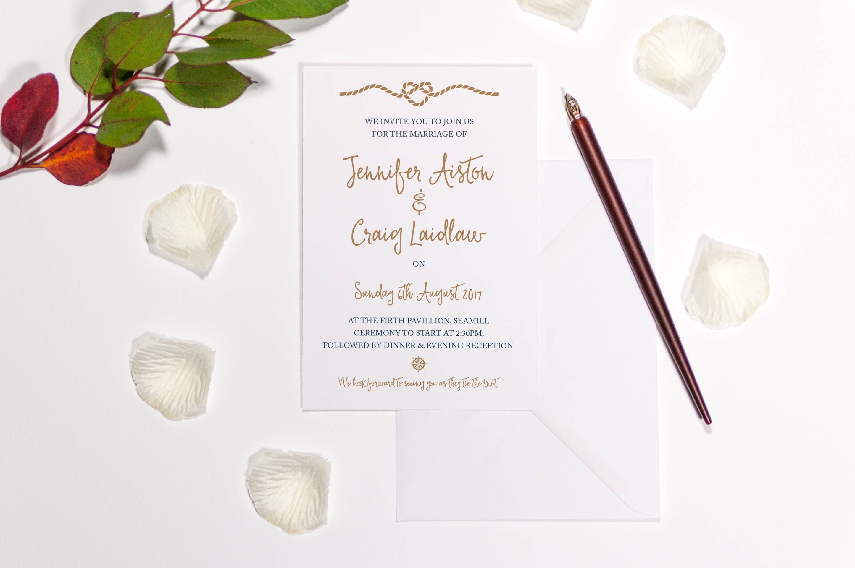 Nautical Rope Heart Wedding Invitation, HD Digital Print